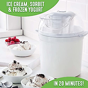 GreenLife 1.5QT Electric Ice Cream, Frozen Yogurt and Sorbet Maker with Mixing Paddle, Dishwasher Safe Parts, Easy one Switch, BPA-Free, White