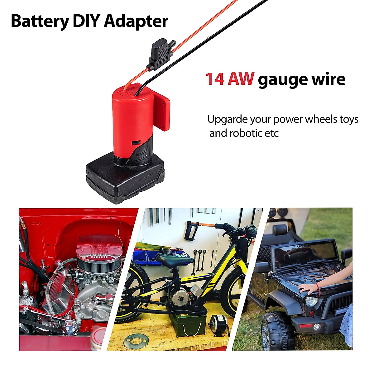 Upgraded Power Wheel Adaptor for Milwaukee M12 12V Battery with Fuse & Wire terminals,Power Connector for Rc Car, Robotics,Rc Truck, DIY,Work for Milwaukee M12 48-11-2420 48-11-2401 Li-ion Battery