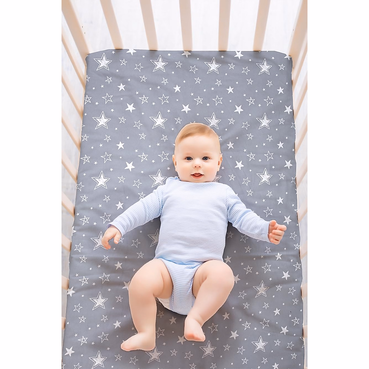 4 Pack Star and Moon Neutral Unisex Fitted Baby Sheets Set for Baby Boys or Girls (Crib Sheets)