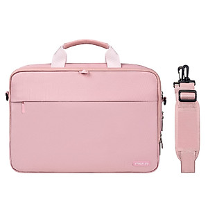 MOSISO Laptop Shoulder Bag Compatible with MacBook Pro 16 2023-2019 M2 A2780 M1 A2485 A2141,15-15.6 inch Notebook,Double Layer Messenger Bag with Horizontal Pocket&Adjustable Depth at Bottom&Belt,Pink