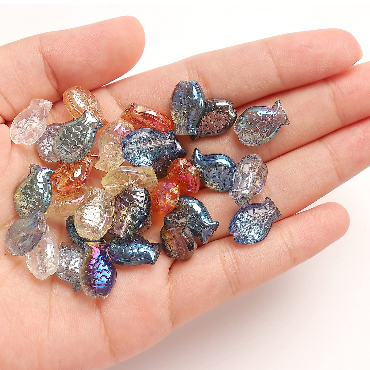 210Pcs Colorful Fish Glass Beads Fish Beads Sea Glass Beads Glass Fish Beads for Jewelry Making
