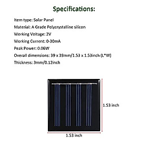 10Pcs 2V 30mAh 0.06W 39x39mm Micro Mini Power Small Solar Cell Panel Module for DIY Solar Light Charger Toy Flashlight Power Bank (10)