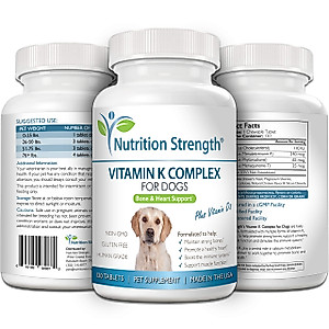 Nutrition Strength Vitamin K for Dogs, Vitamins K1 & K2 (MK4 & MK7) + Vitamin D3, Help Maintain Strong Bones, Promote Healthy Heart, Boost Immune System, Support Muscle Function, 120 Chewable Tablets