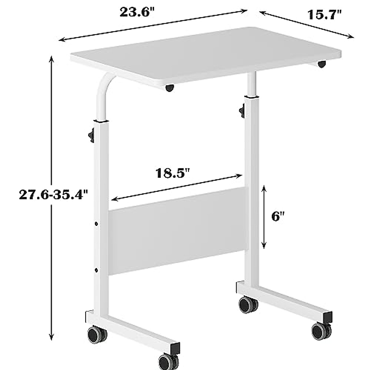 DlandHome Rolling Desk Mobile Standing Desk Mobile Side Table 23.6 Inches w/Wheels Adjustable Movable Portable Laptop Computer Stand for Bed Sofa,White