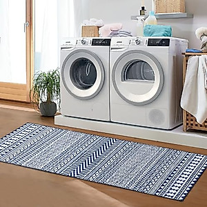 GAOMON 2' x 12' Runner Rug Extra Long Hallway Runner Rug Washable Indoor Runner Rug Non-Slip Kitchen Runner Rug Geometric Runner for Living Room Bedroom Laundry, Navy 2'x12'