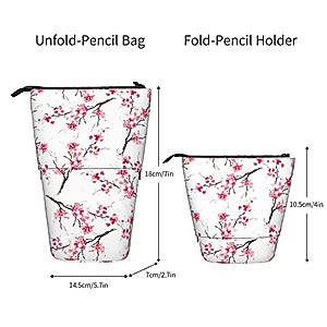 Arasrsey Pen Holder Pencil Telescopic Case Box, Cherry Blossom Spring Flowers, Stand up Pencil Bag with Zipper for School Office