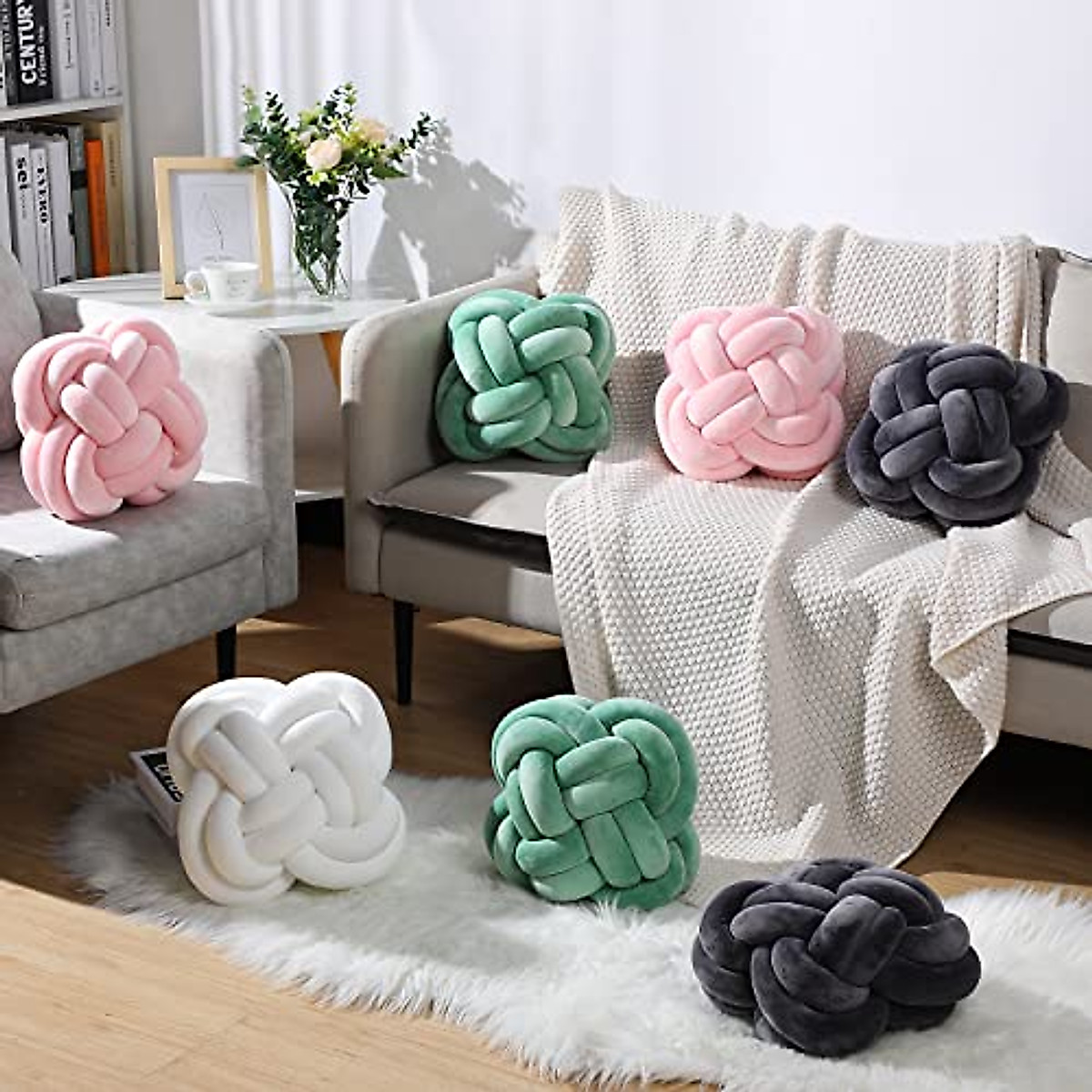 2 Pcs 12 Inch Flower Knot Pillow Ball Creative Knotted Throw Pillows Decorative Sofa Lumbar Pillow Floor Pillow Cushion for Home Sofa Car Office Decor Household Christmas Decoration (Dark Gray)