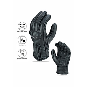 Moto5 Full Finger Leather Motorcycle Gloves for Men & Women Touch Screen Gloves Premium Street Motorcycle Durable Protective Cruiser Biker Gel Leather Motorbike gloves (Black, X-Large)