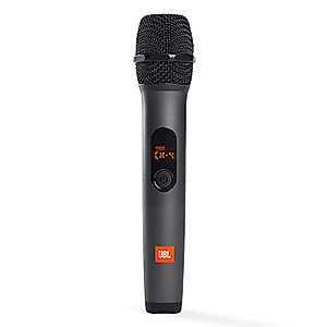 JBL PartyBox On-The-Go Powerful Portable Bluetooth Party Speaker with Dynamic Light Show, black and JBL Wireless Two Microphone System with Dual-Channel Receiver, Black