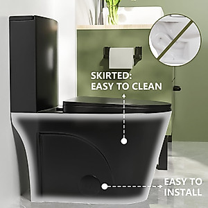 DeerValley Elongated One Piece Toilet, 17.32'' Comfortable Seat Height ADA Toilet with Soft Close Seat, Dual Flush Toilet with High Efficiency 1.1/1.6 GPF, Matte Black Skirted Toilet 12'' Rough-In