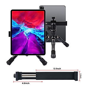 iPad Holder, Tablet Tripod Mount Adapter and Camera Shutter 6.3-9.25 inches Adjustable Vlog Clamp Compatible with iPad Mini iPad 2/3/4, Air/Air2, iPad Pro Microsoft Surface Samsung Tab A10 Fire