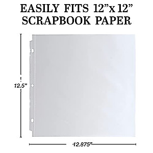 Samsill Scrapbook Refill Pages 12x12 Inches, 100 Pack, Super Heavyweight, Clear, Fits 3 Ring Scrapbook Binders and 12x12 Photo Album Refill Pages, Archival Safe, Top Loading, Acid Free, PVC Free