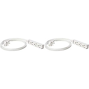 Amazon Basics Rectangular Indoor Extension Cord Power Strip - 6-Foot, 3-Prong ,Flat Plug, Grounded - 13 Amps, 1625 Watts, 125 VAC - 2-Pack, White