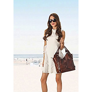 Women Tote Bag Handbags PU Leather Fashion Hobo Shoulder Bags with Adjustable Shoulder Strap, M, Brown