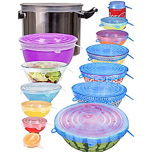 longzon Silicone Stretch Lids 14 Pack Include 2Pcs XXL Size up to 9.8'' Diameter, Reusable Durable Food Storage Covers for Bowl, 7 Different Sizes to Meet Most Containers, Dishwasher & Freezer Safe