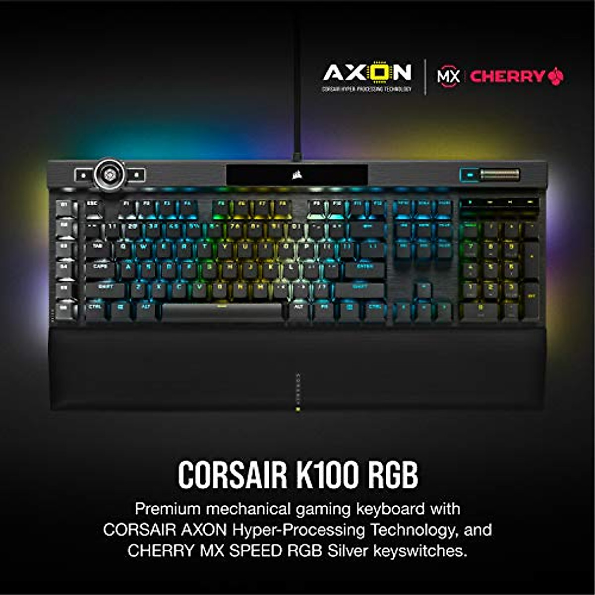 Corsair K100 RGB Mechanical Wired Gaming Keyboard - Cherry MX Speed Switches - PBT Double-Shot Keycaps - Elgato Stream Deck and iCUE Compatible - QWERTY NA Layout - Black,Silver