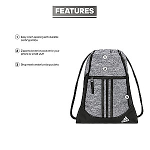 adidas Unisex Alliance Sackpack (12L) Lightweight Athletic Small Drawstring Team Sports Workout Bag, Jersey Onix Grey/Black/White, One Size