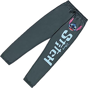 Disney Ladies Lilo and Stitch Joggers - Lilo and Stitch Varsity Athletic Jogger Sweatpants Lilo and Stitch Multi Print Sweatpants (Charcoal, Small)