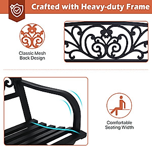 Yewuli Patio Garden Bench Metal Loveseat Chairs Outdoor Park Benches for Outside with Armrests Patio Furniture for Porch, Yard, Lawn, Balcony, Black