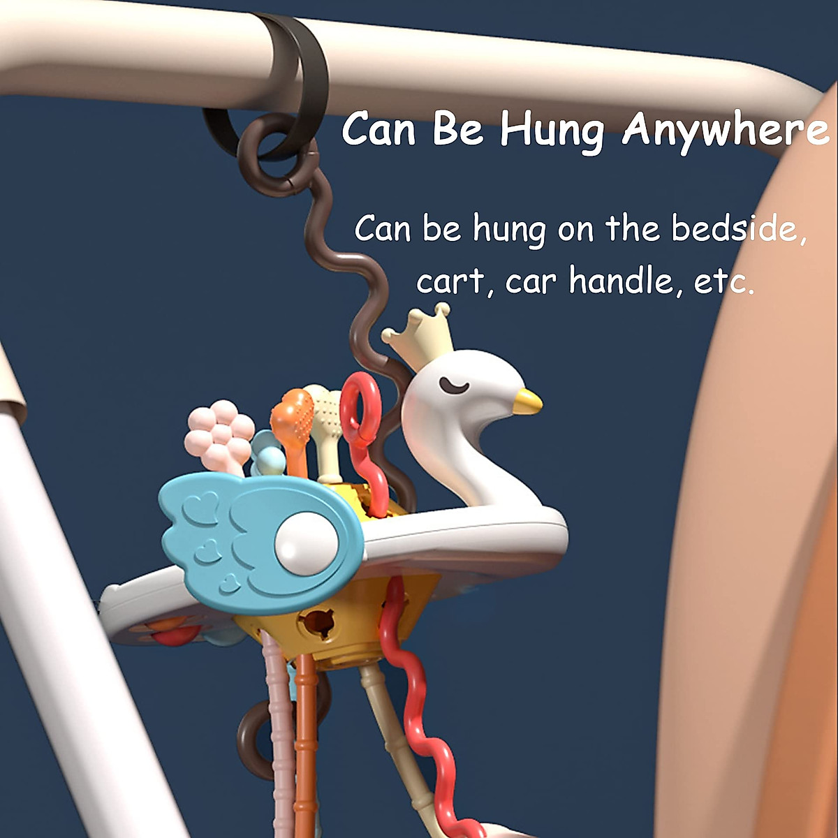 Montessori Toys 6M to 3 Years, Swan Pull String Activity Sensory Toys for Toddler, Travel, Motor Skills & Teething Toys for Car Seat/Stroller, Baby Girl Gifts for 18M+, Baby Toys for 1 Year Old