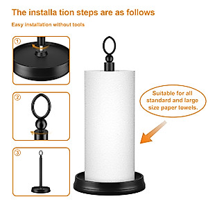 KASUNTO Paper towel holder (with heavy weighted base)Steel Paper towel holder countertop，Black paper towel holder for Kitchen Countertops, Bars & Dining Tables,Fits Standard & Jumbo Rolls,Matte Black