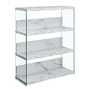 Convenience Concepts SoHo 4 Tier Wide Bookcase, White Faux Marble