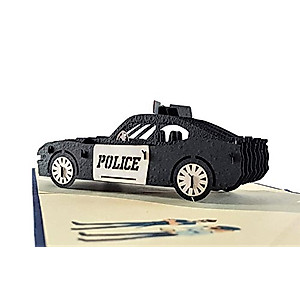 iGifts And Cards Police Car 3D Pop Up Greeting Card - Protect, Serve, Cruiser, Awesome, Wow, Half-Fold, Happy Birthday, Retirement, Congratulations, Police Academy Graduation, Thank You, Cop Promotion