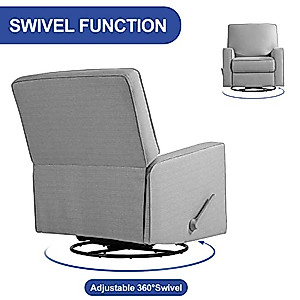 EASELAND Swivel Rocker Recliner Chairs,Large Nursery Glider Chair with Manual Puller,360°Rotation Reclining Glider Chair with Linien Fabric,Modern Lounge Nursery Chair for Living Room,Bedroom (Grey)