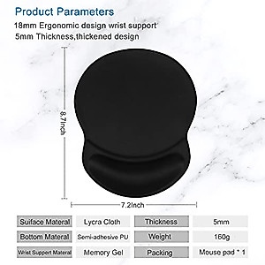 ITNRSIIET Mouse Pad, Ergonomic Mouse Pad with Gel Wrist Rest Support, Gaming Mouse Pad with Lycra Cloth, Non-Slip PU Base for Computer, Laptop, PC, Home, Office & Travel, Black