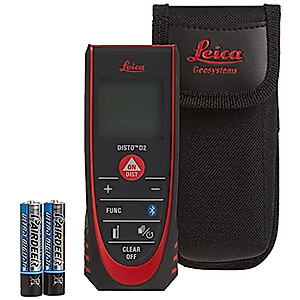 Leica 838725 DISTO D2 New 330ft Laser Distance Measure with Bluetooth 4.0, Black/Red, 1.7 x 1 x 4.6 inches