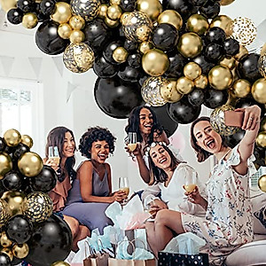 132Pcs Black and Gold Balloons Garland Arch Kit, Metallic Confetti Gold Black Graduation Balloons for Men Women Birthday Anniversary Wedding Retirement 2023 Graduation Party Decorations