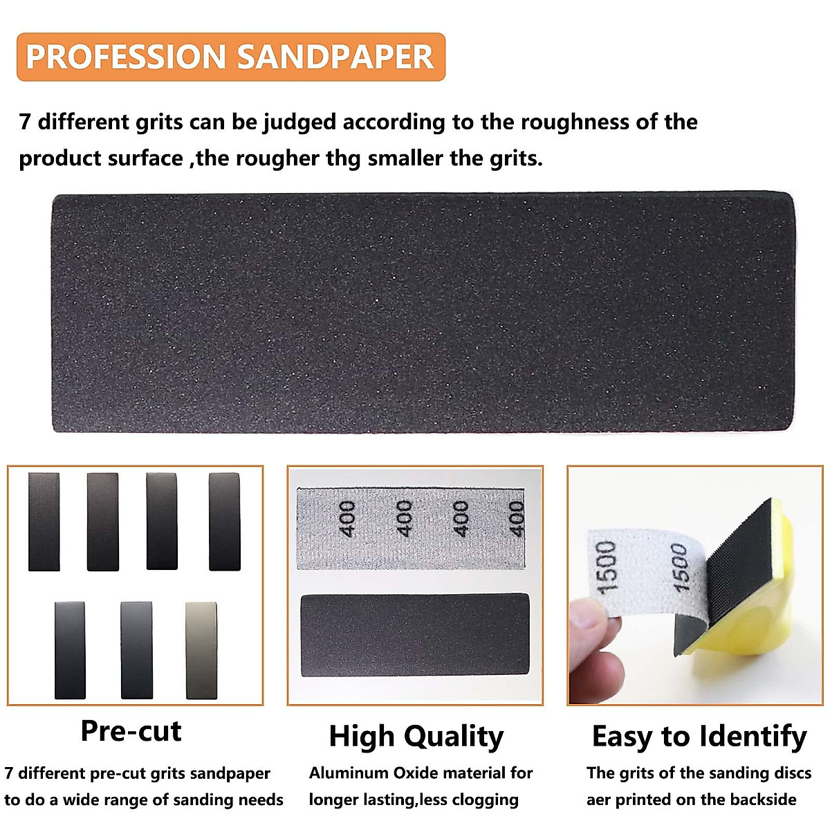 WHLLING Micro Zip Detail Sander 70PCS Sandpaper-Grit 400 600 800 1000 1500 2000 3000, 3.5”x 1”Micro Sander Tool for Small Projects Wet Dry, Hook and Loop Detail Sander for Crafts and Woodworking