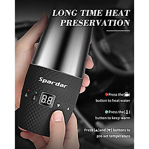 Spardar 12V Car Kettle Water Heating Cup for Car Stainless Steel Fast Water Boiler & Heater with LED Indicator Light for Water, Tea, Coffee and Milk (Black 12V)