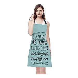 EKOBLA Bible Verse Aprons With I Can Do All Things Through Christ Christian Lettering Quote Waterproof Resistant Chef Cooking Kitchen BBQ Adjustable Aprons for Women Men 27x31 Inch