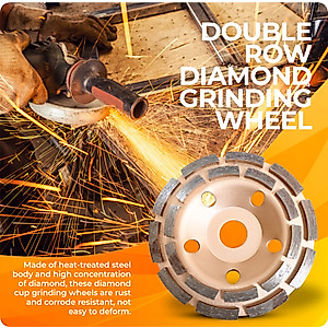 VARENO Diamond Concrete Grinding Wheel 5 inch for Polishing and Cleaning Stone Concrete Surface, Cement, Marble, Rock, Granite, and Thinset Removing, Angle Grinder Wheels Cup