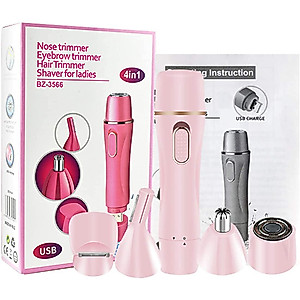 JCSW Facial Hair Removal for Women, 4 in 1 Painless Electric Shaver Women Epilation, Rechargeable Foil Shaver, Waterproof Body Remover Kit Eyebrow Nose Arms Bikini Area Legs