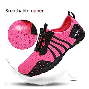 HIITAVE Womens Aqua Beach Water Shoes Quick Dry Barefoot Swim Socks for Surf Pool River Walking Diving Water Sports Fushia W9/M8