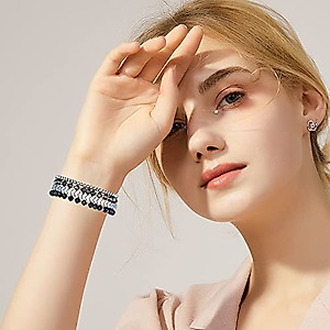 Fastgo Bracelet Band Beaded Compatible with Apple Watch 38mm 40mm 41mm 42mm 44mm 45mm 49mm Women,Fashion Elastic Stretch Strap Bands for Iwatch SE&Series 9 Ultra 8 7 6 5 4 3 2 1(Black/Sliver/Grey,S/M)