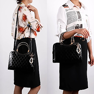 Qiayime Purses and Handbags for Women Shiny Patent Fashion Ladies Designer PU Leather Top Handle Satchel Shoulder Tote Crossbody Bags (Black)