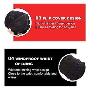 MINIDUO Outdoor Gloves Convertible Mittens Flip Fleece Fingerless Gloves [Windproof] for Men&Women Fishing, Cycling, Running in Cold Weather-L