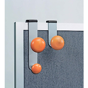 Alba Over-The-Panel Coat Hook For Cubicles or Partitions, Double Peg, Metallic Silver and Light Wood (PM2PARTBO)