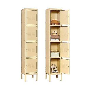 NODHM Metal Storage Locker for Employees with 4 Door, Metal Locker Steel Storage Cabinet for School, Home, Changing Room, Gym (Camel with Legs)