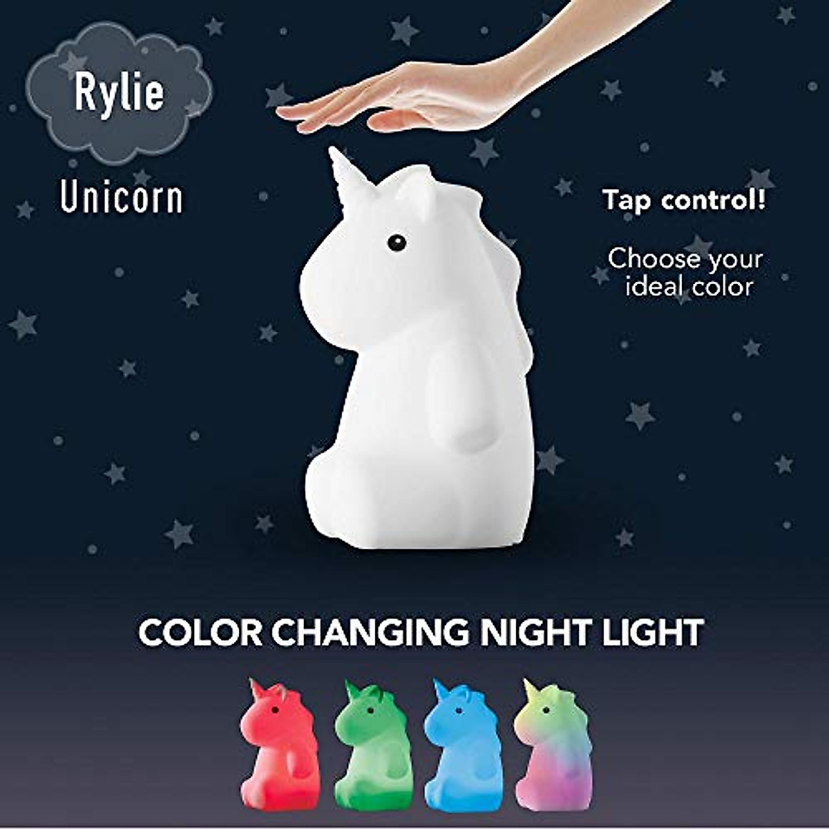 Adorable Multicolor Changing Integrated LED Rechargeable Silicone Night Light for Baby and Kids Rooms (Rylie The Unicorn)