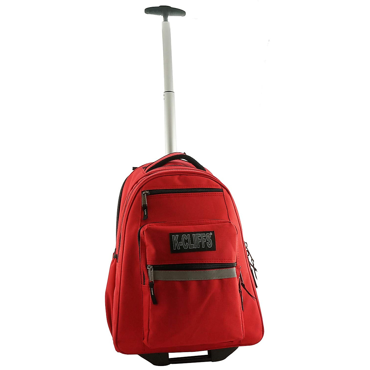 K-Cliffs Heavy Duty Rolling Backpack School Backpacks with Wheels Deluxe Trolley Book Bag Wheeled Daypack Workbag Multiple Pockets Bookbag with Safety Reflective Stripe Red