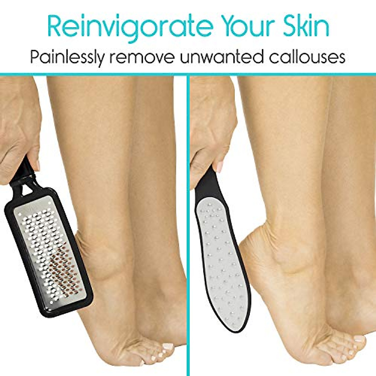 Vive Foot File (3 Pack) - Callus Remover Pedicure Tool Kit for Men, Women Care - Dead Skin Heel Scrub Shaver and Rough Patch Eliminator Remover for Dry and Wet Toe and Feet Peel - Rasp Scrubber Blade