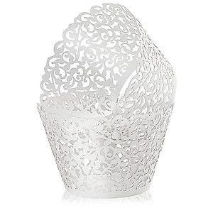 LotFancy Lace Cupcake Wrappers, 200Pcs White Cupcake Wraps, Artistic Laser Cut Cupcake Sleeves for Wedding, Baby Shower, Birthday, Party Decoration, Filigree Vine Design, Standard Size
