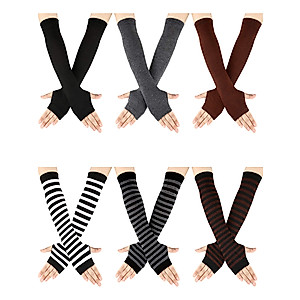 SATINIOR 6 Pairs Women Long Fingerless Gloves Arm Warmers Knit Thumbhole Stretchy (Fresh Color)