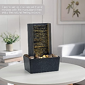 Haobos 10.4" Decorative Indoor Fountain Meditation Gurgling Water Fountain Home/Office Decor with Led Light/Cobbles(180041A)