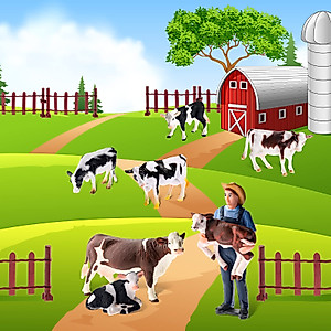 Zomiboo 17 Pieces Corral Fence Toy Cow Farm Figures Barn Animals Keepers Plastic Animals Figures Realistic Toy Animal Fence Barn Sets with Animals for Preschool Educational Christmas Decorations