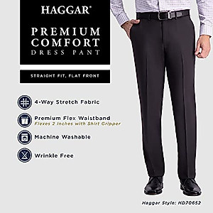 Haggar Men's Premium Comfort Dress Straight Fit Flat Front Pant, Black, 40W x 32L